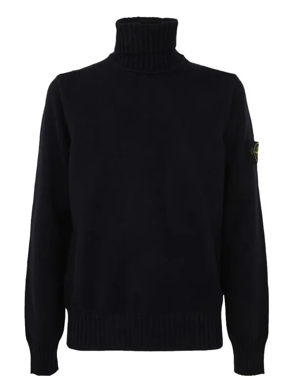 Stone Island Logo Patch Turtleneck Jumper - Blue