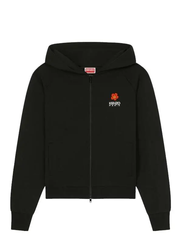 Kenzo Boke Flower Crest Embroidered Zip-up Hoodie - Black