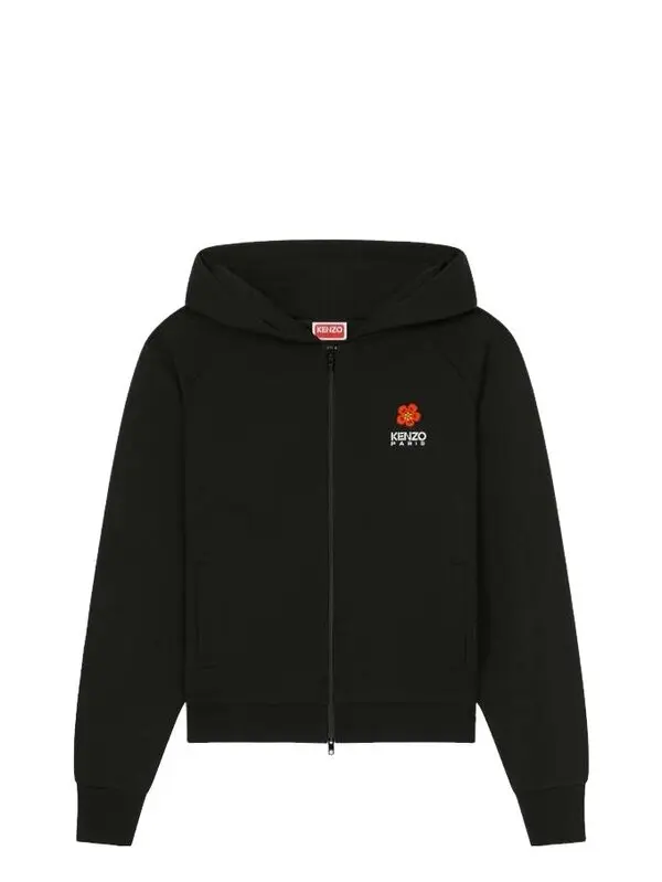 Kenzo Boke Flower Crest Embroidered Zip-up Hoodie - Black