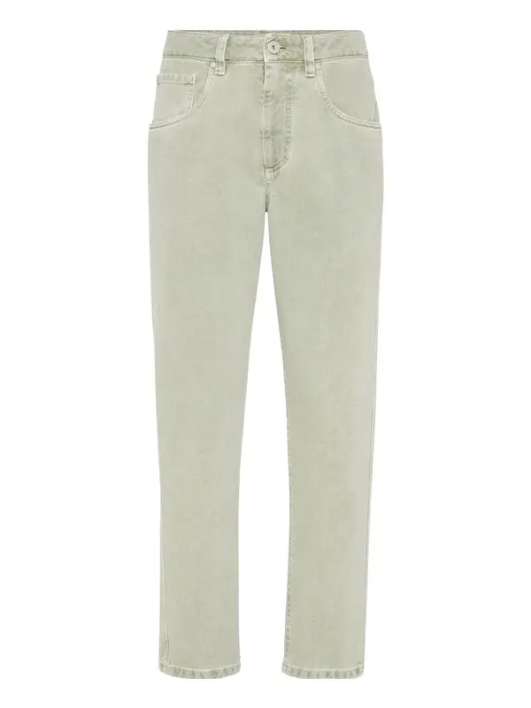 Brunello Cucinelli Cropped Tapered Jeans With Logo Patch - White