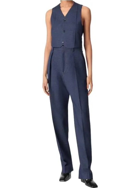 Bottega Veneta Melange Wool Drill Tapered Leg Trousers - Dark Indigo