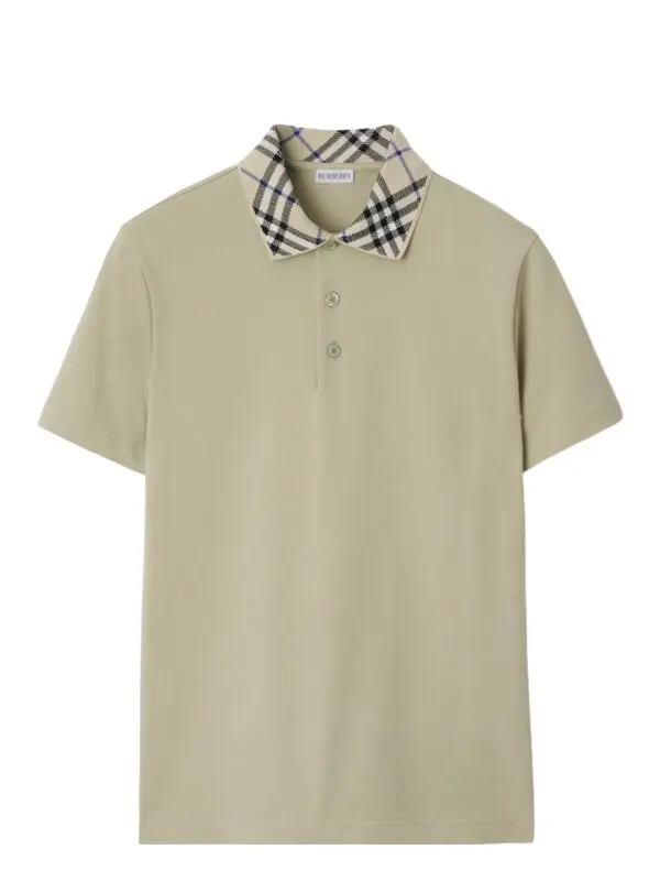 Burberry Check Collar Short Sleeved Polo Shirt - Nude