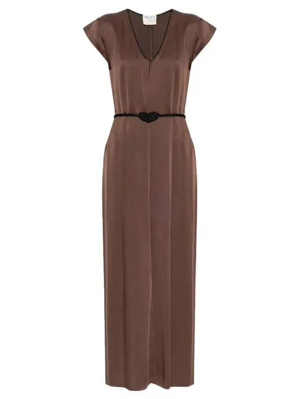 FORTE_FORTE V-neck Maxi Dress With Tassel Tie - Brown
