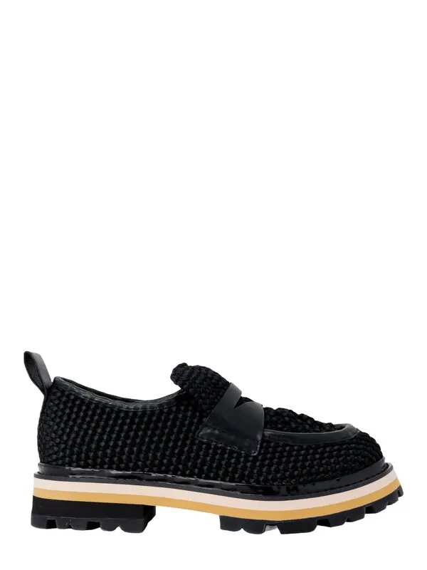 Ash Woven Detail Loafers - Black