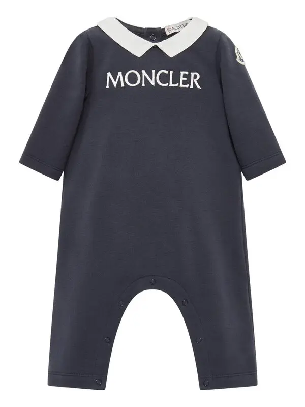 Moncler Embroidered Logo Baby Grow With Classic Collar - Navy Blue