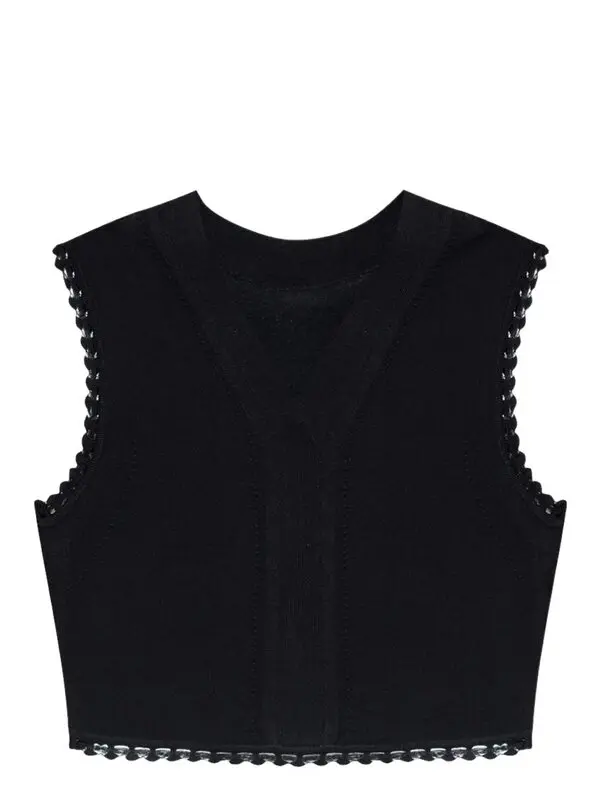 Victoria Beckham V-neck Cropped Top With Decorative Trim - Black