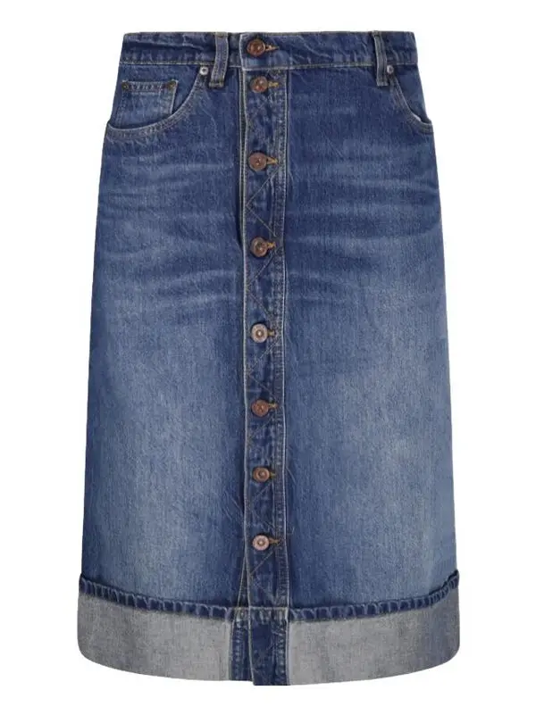 Victoria Beckham Mid-rise Button-detailed Denim Midi Skirt - Blue