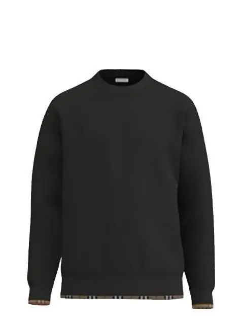 Burberry Long-sleeved Sweatshirt With Plaid Hem - Black