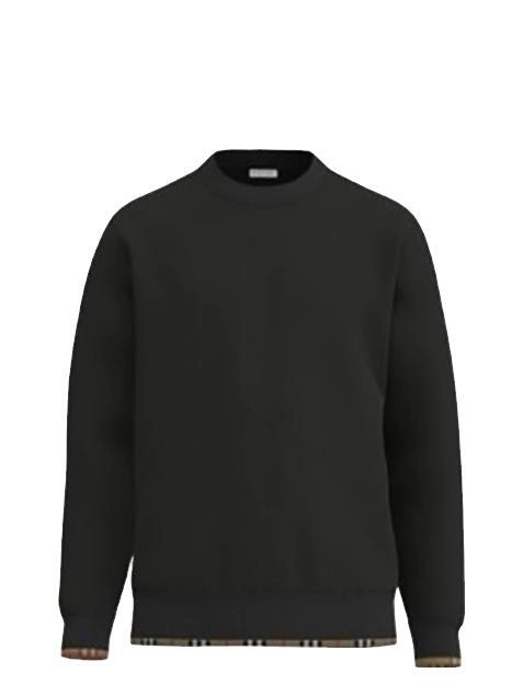 Burberry Long-sleeved Sweatshirt With Plaid Hem - Black