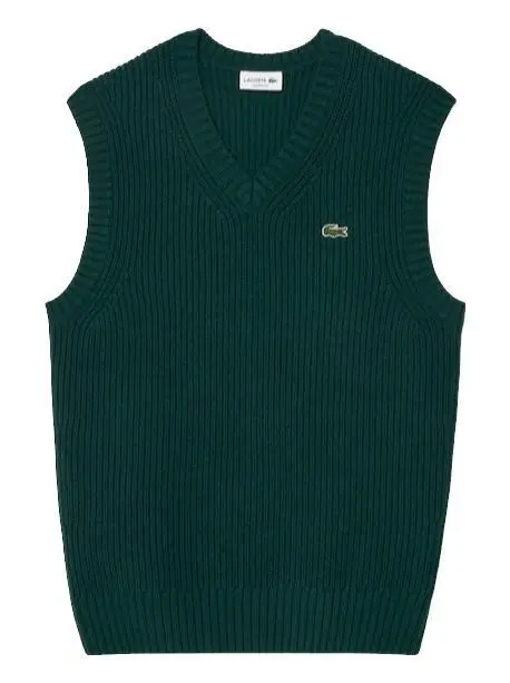 Lacoste Sleeveless V-neck Wool Vest - Green