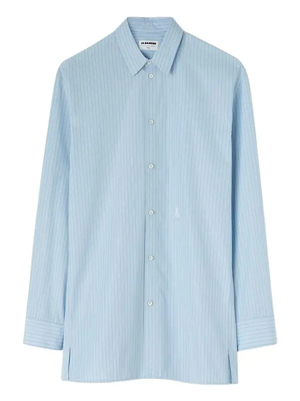 JIL SANDER Logo Embroidered Striped Shirt - Blue