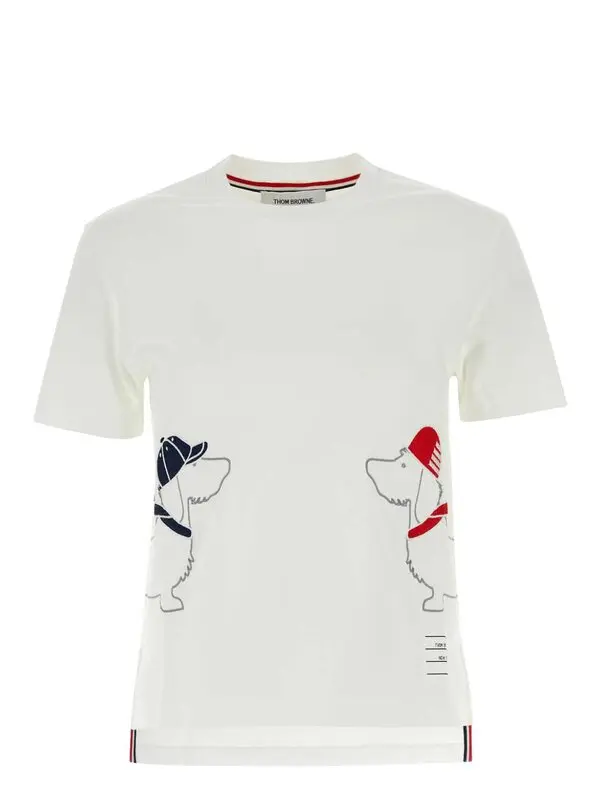 Thom Browne Crewneck T-shirt With Dog Embroidery - White