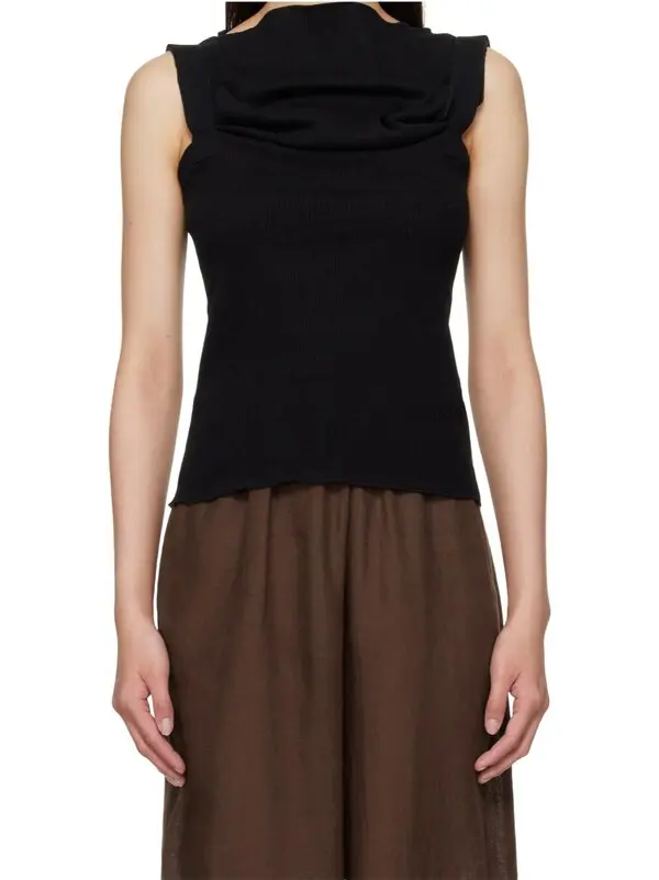 BASERANGE Sleeveless Ribbed Tank Top With Ruffle Trim - Black