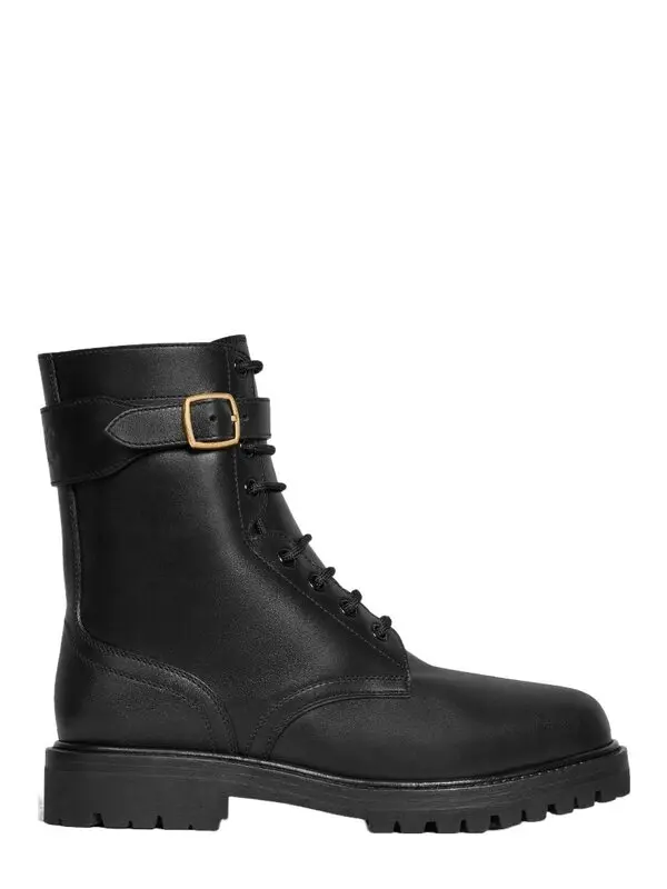 Celine Round Head Buckled Zip Up Boots - Black
