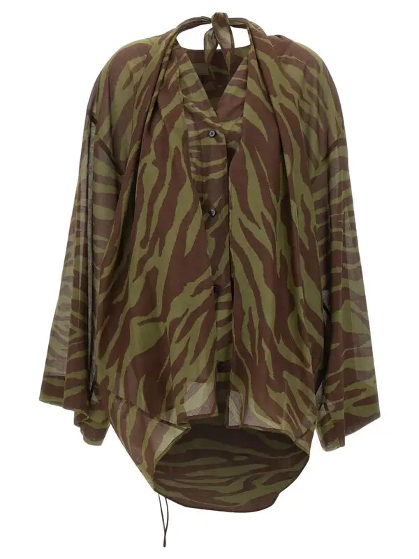 Attico V-neck Printed Halterneck Mini Dress - Green