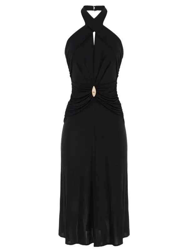 Elisabetta Franchi Crossover Gathered Sleeveless Midi Dress - Black
