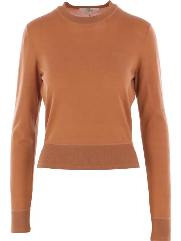 Chloé Logo Embroidered Crew Neck Top - Brown