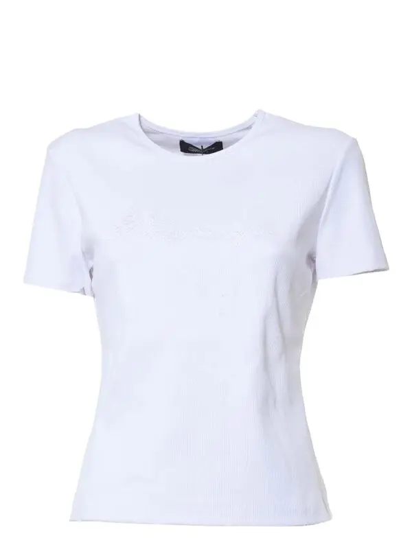 Blumarine Logo Embroidered Crewneck Knitted T-shirt - White