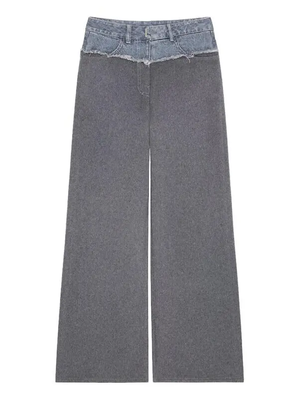 Givenchy Oversized Mixed Denim And Flannel Jeans - Grey