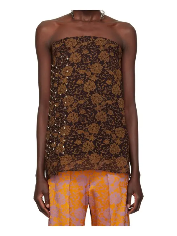 Dries Van Noten Sleeveless Floral Embellished Vest - Brown