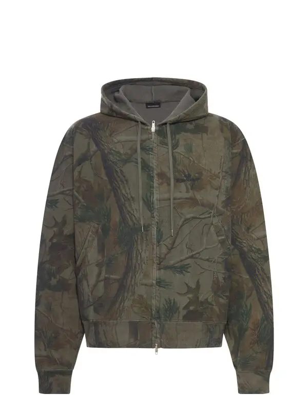 Balenciaga Camouflage Zipped Hoodie - Forest Green
