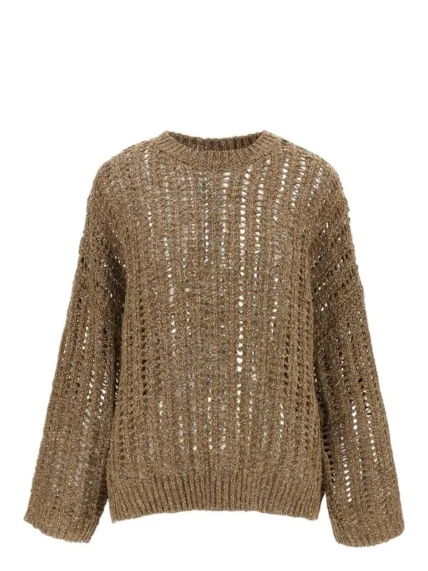 Brunello Cucinelli Crewneck Drop Shoulder Jumper With Sequins - Brown