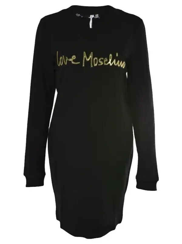 Moschino Printed Long Sleeve Round Neck Dress - Black