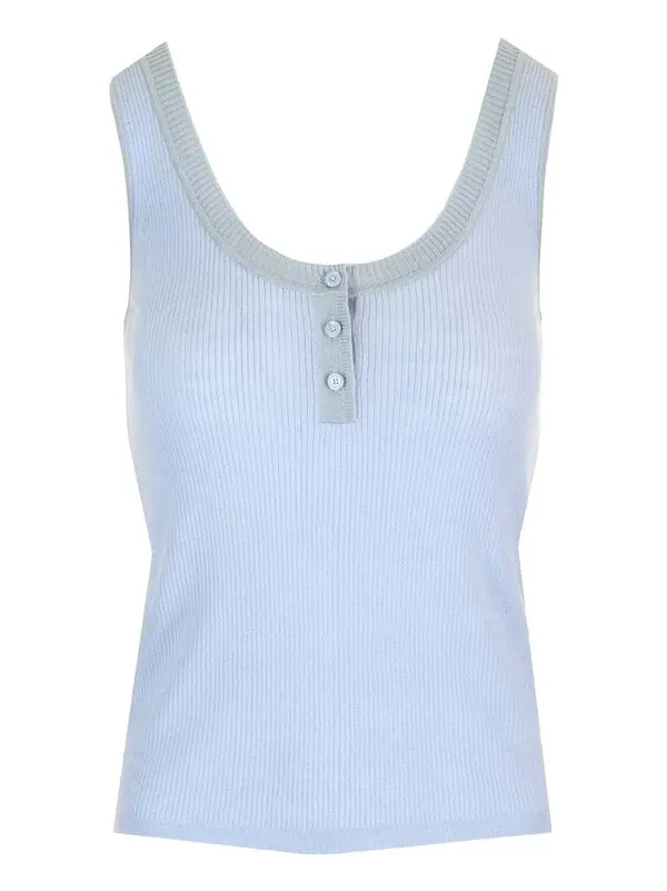 Chloé Ribbed Knit U-neck Tank Top With Button Detail - Blue
