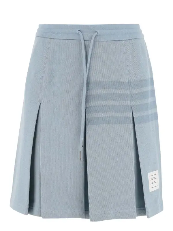 Thom Browne Pleated Skirt With Drawstring And Signature Stripes - Light Blue