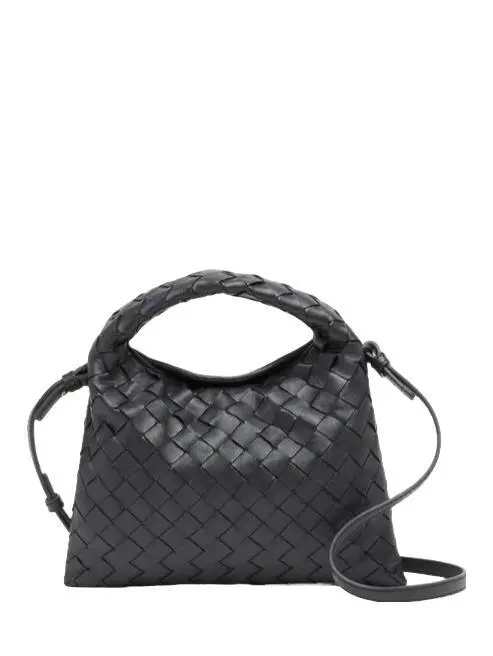 Bottega Veneta Mini Hop Woven Leather Bag - Black