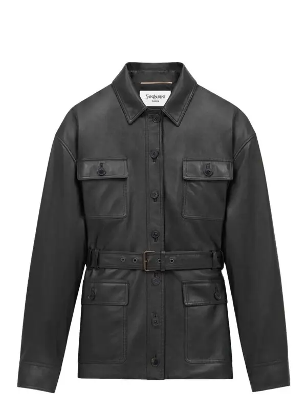 Saint Laurent Saharienne Belted Leather Jacket - Black