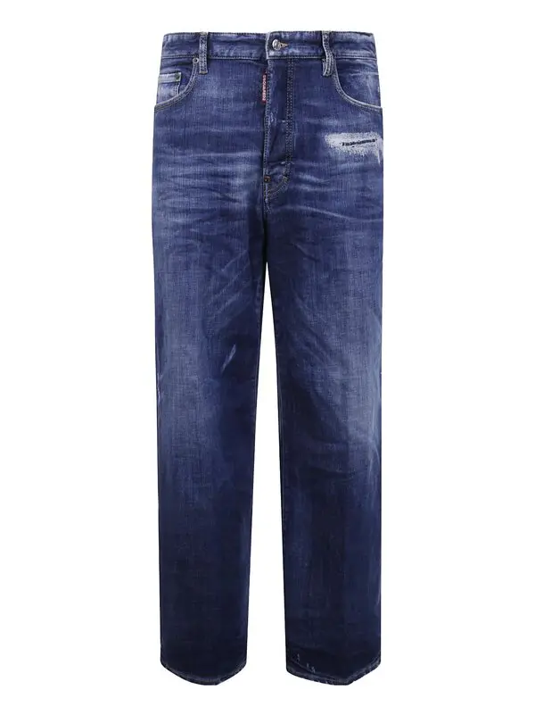 Dsquared2 Distressed Straight Leg Jeans - Navy Blue