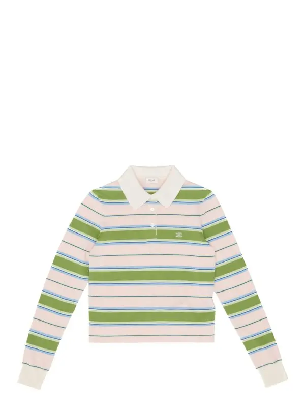 Celine Striped Cotton Polo Sweater - Nude