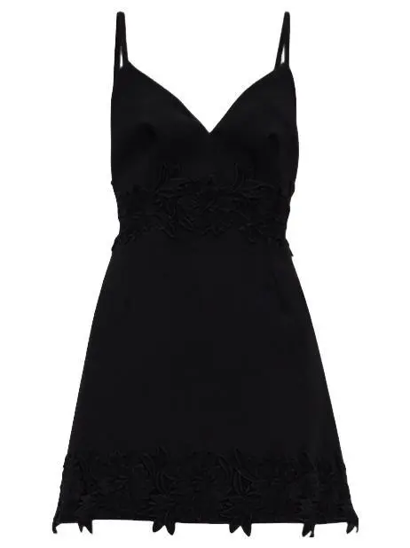 Dolce & Gabbana Floral Embroidered Mini Strap Dress - Black