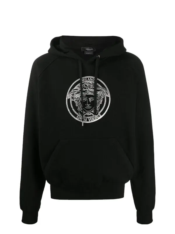 Versace Logo Print Hoodie - Black