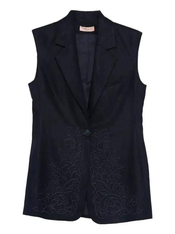 TWINSET Sleeveless Embroidered Lapel Jacket - Black