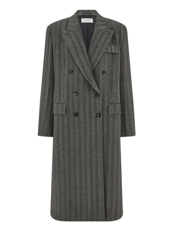 FERRAGAMO Double-breasted Chevron Coat - Black/sand
