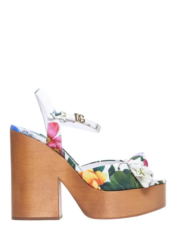 Dolce & Gabbana Floral Printed Platform Sandals - Mixed Pattern Printed Cloth