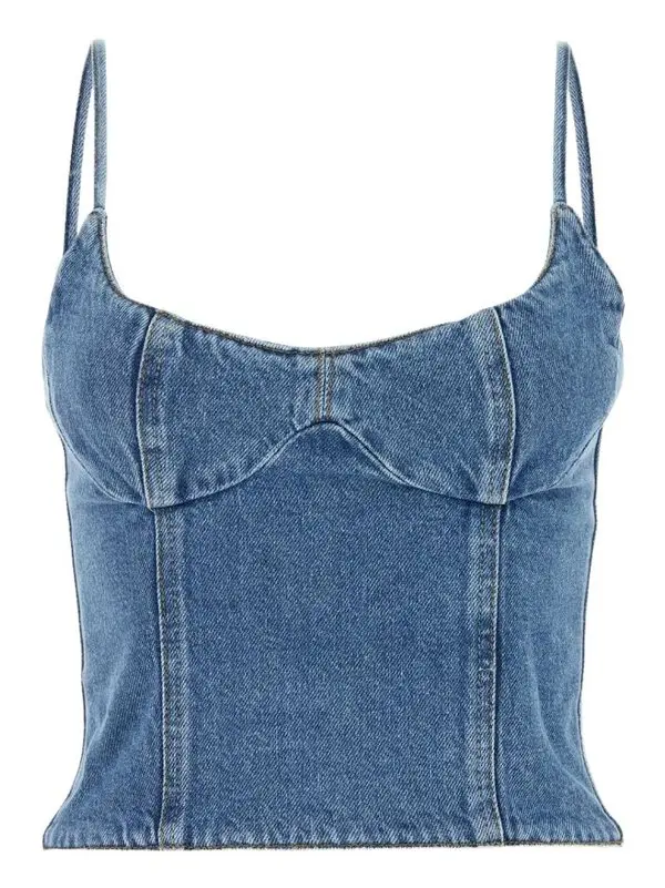 Magda Butrym Cropped Denim Corset Tank Top - Blue