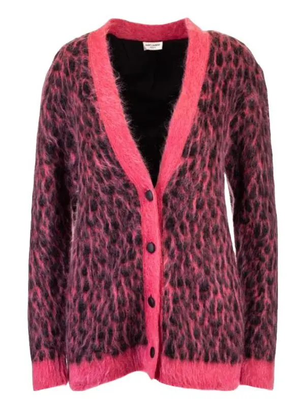 Saint Laurent Leopard Knit Cardigan - Red