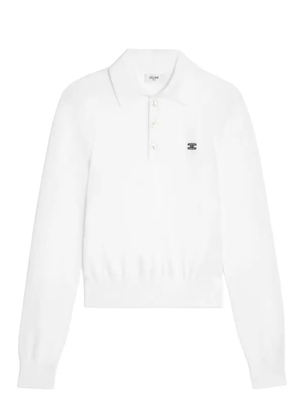 Celine Fine Cotton Polo Sweater With Logo Detail - Optical White