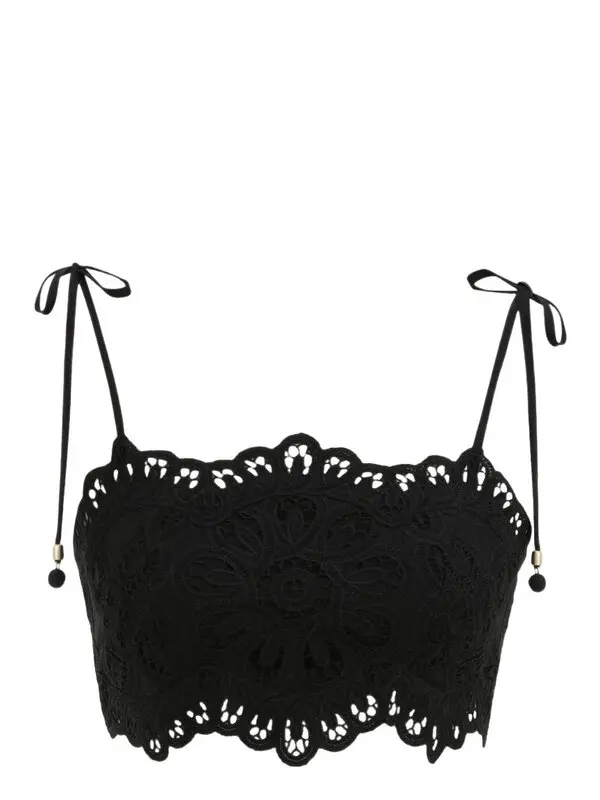 Zimmermann Lace Macramé Crop Top With Scallop Trim - Black
