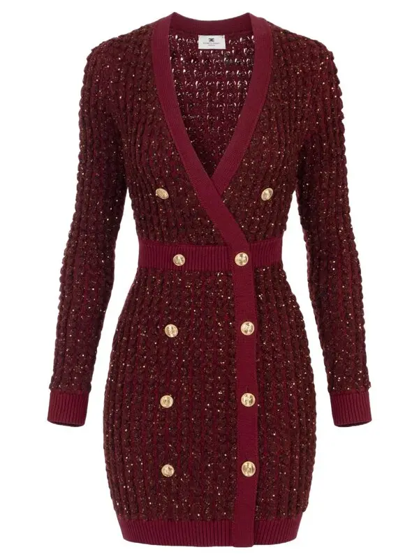 Elisabetta Franchi Sequined Boucle Knitted Dress - Brown