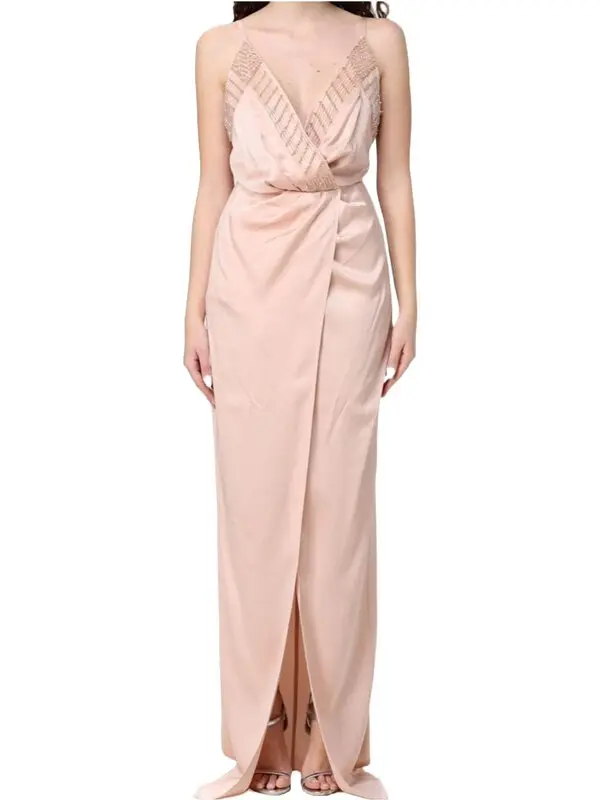 Elisabetta Franchi Draped Sequin Maxi Dress - Nude