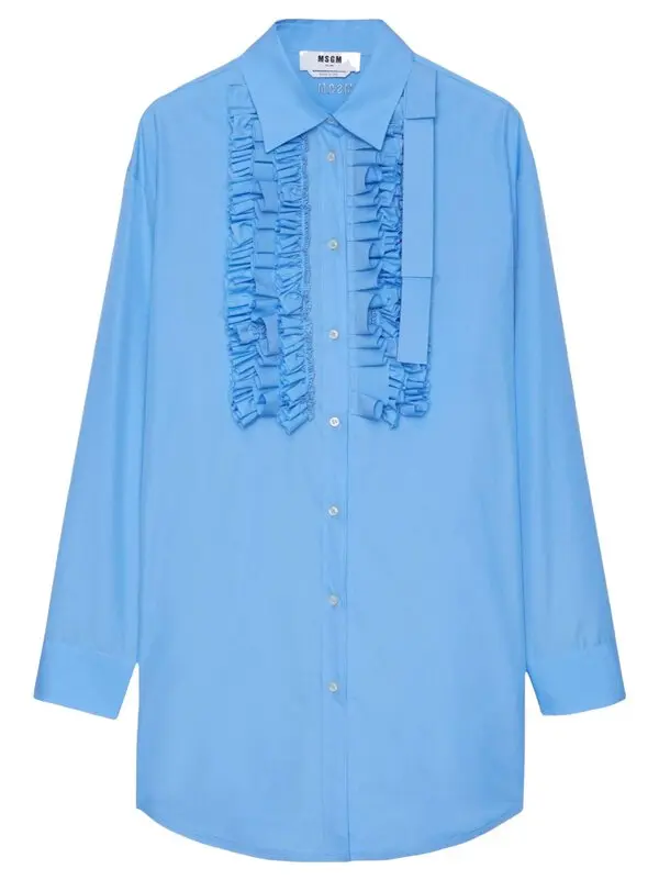 MSGM Ruffled Mini Shirt Dress - Blue