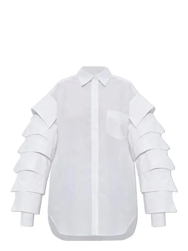 Moschino Flared Curved Hem Shirt With Laminated Sleeves - White