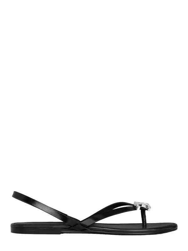 Celine Biki Sandal In Calfskin With Silver Metallic Embellishments - Black