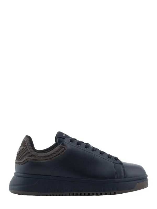 Emporio Armani Leather Ribbed-panel Sneakers - Black