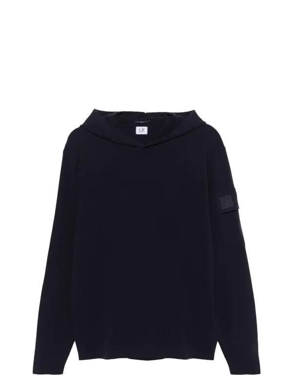 C.P. COMPANY Logo Patch Knitted Hoodie - Navy Blue