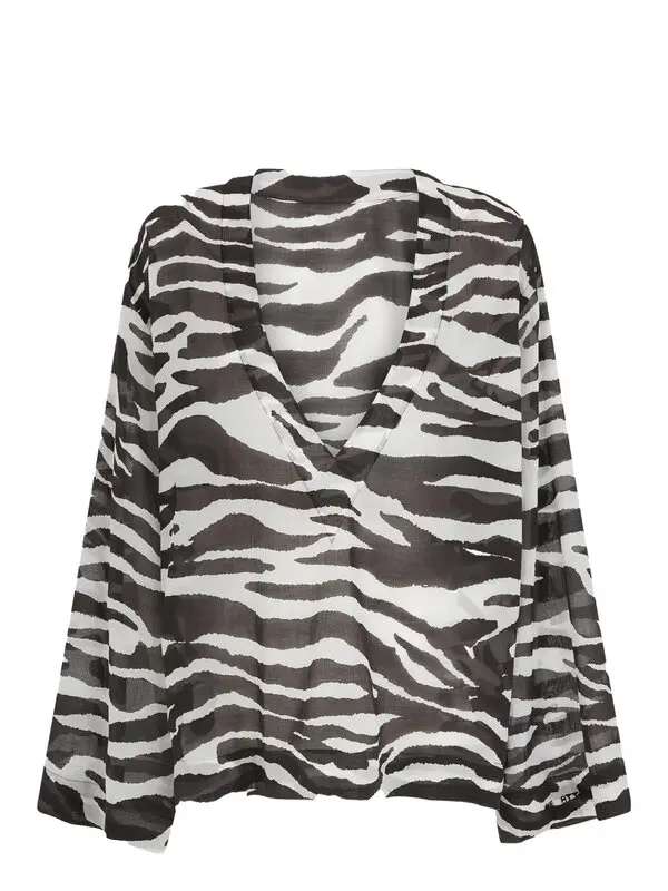 Attico Zebra Print V-neck Blouse - Black